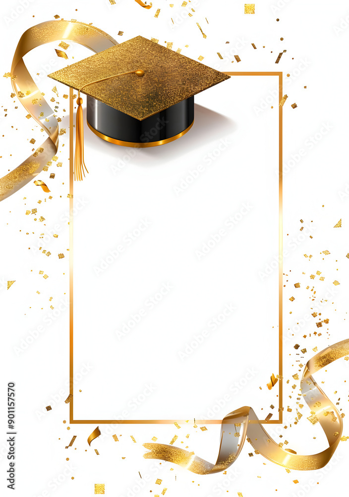 Golden framed blank graduation certificate template with a graduation ...