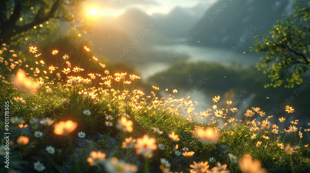 Agartha, the 5th dimension spiritual realm, with soft and warm ...