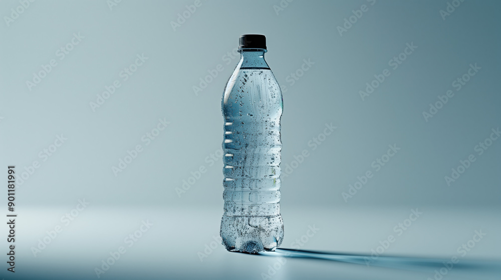 Crystal Clear Bottle of Water Standing Vertically at 45 Degrees on ...
