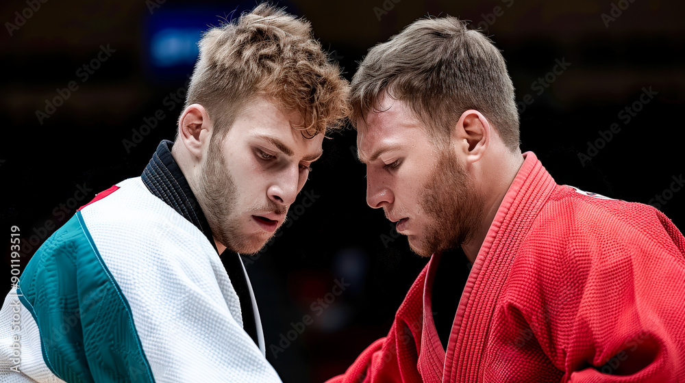 Intense Judo Competition two highly skilled martial artists engage in a ...