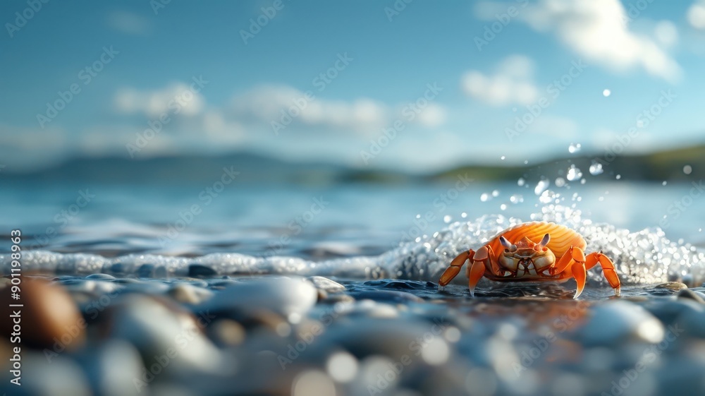 Hermit crab escaping predator on rocky beach, using speed and agility ...