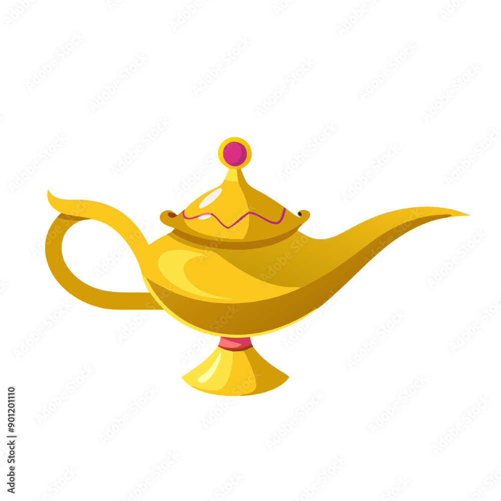 Golden Genie Lamp Vector : A cartoon illustration of a shiny, golden ...