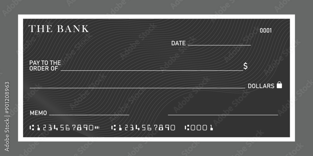 Blank bank check, checkbook cheque template or money payment paper ...