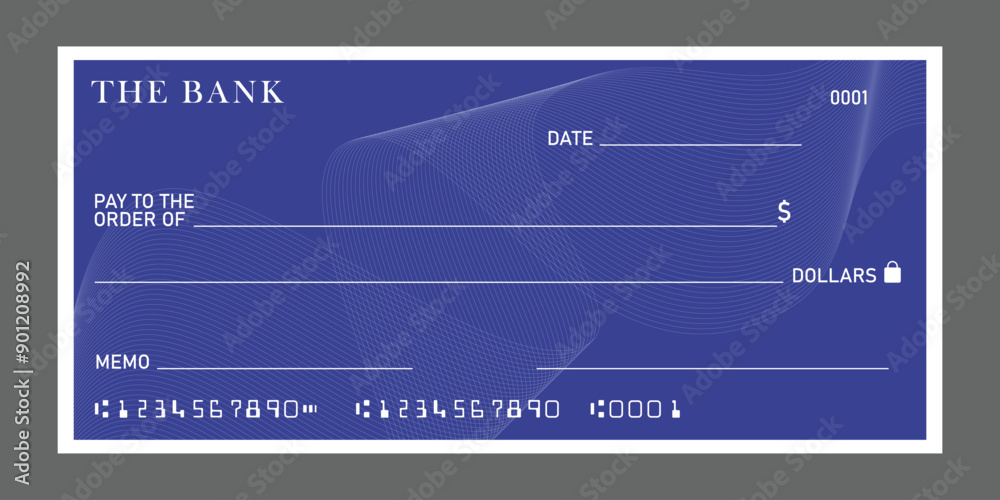 Blank bank check, checkbook cheque template or money payment paper ...