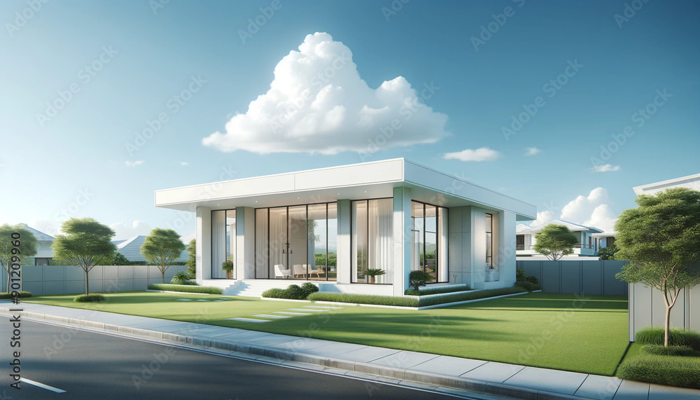 Modern single-story house with a flat roof, clean and minimalist design ...