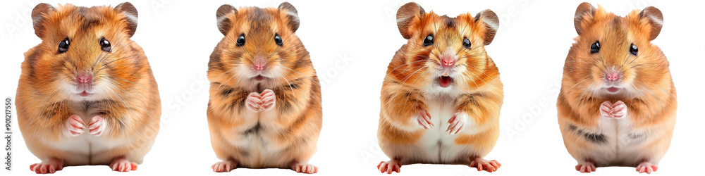 Four hamsters are shown in a row, each with a different expression ...