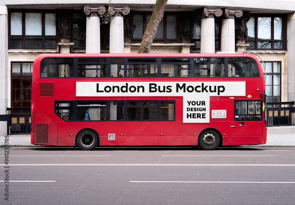 Mockup Of Horizontal Customized Sign On Bus Stock Template | Adobe Stock
