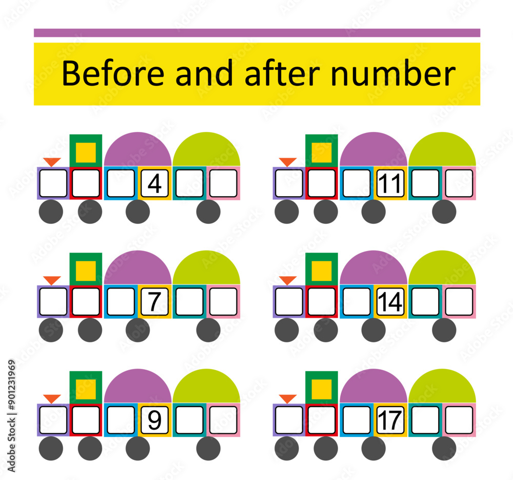 Vecteur Stock What comes Before and After. Math worksheets for kids ...