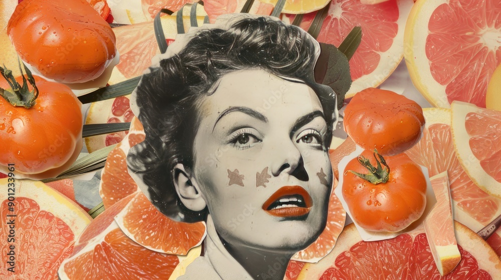 Artistic vintage collage of a woman with cut and paste photos of ...