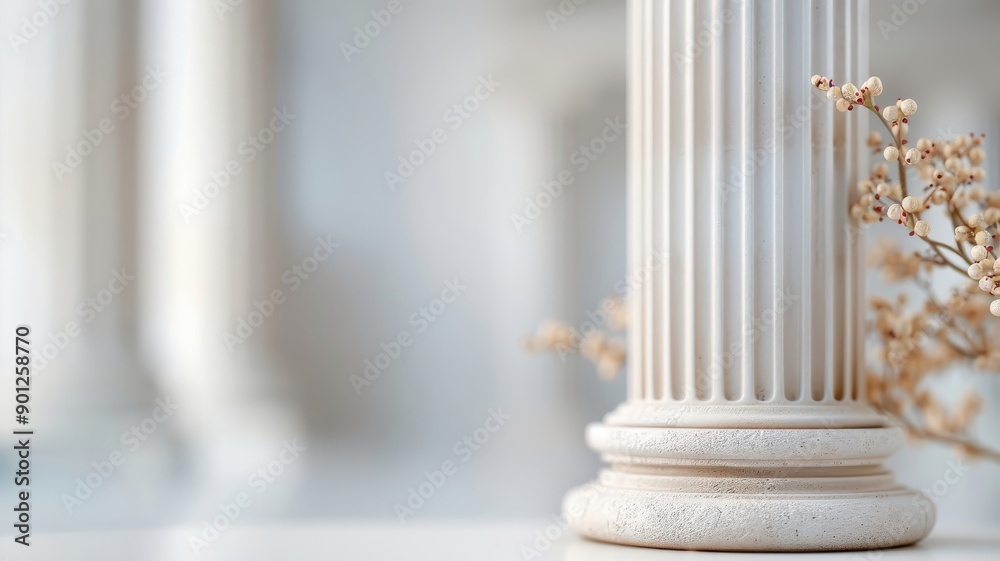 3D Greek pillar with Roman stone detailing, white background, ancient ...