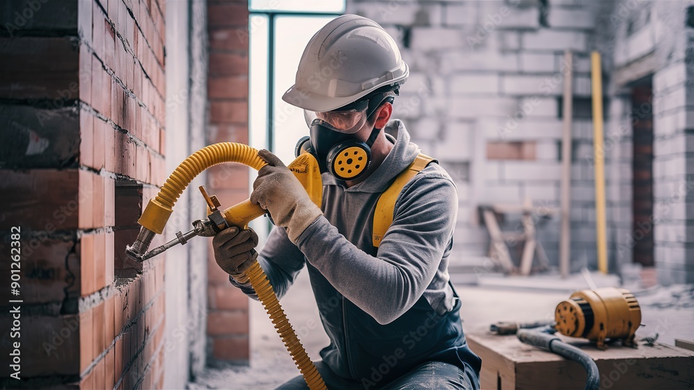 House insulation by injecting microbead pearls in the cavity walls ...