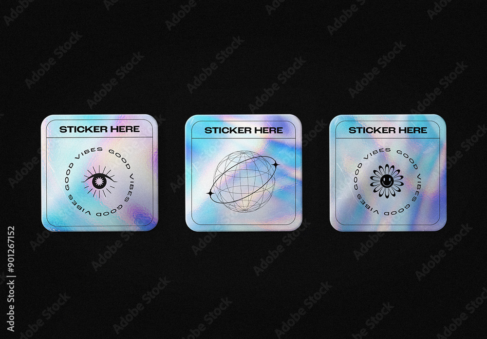 Square Holographic Sticker Mockup Stock Template | Adobe Stock