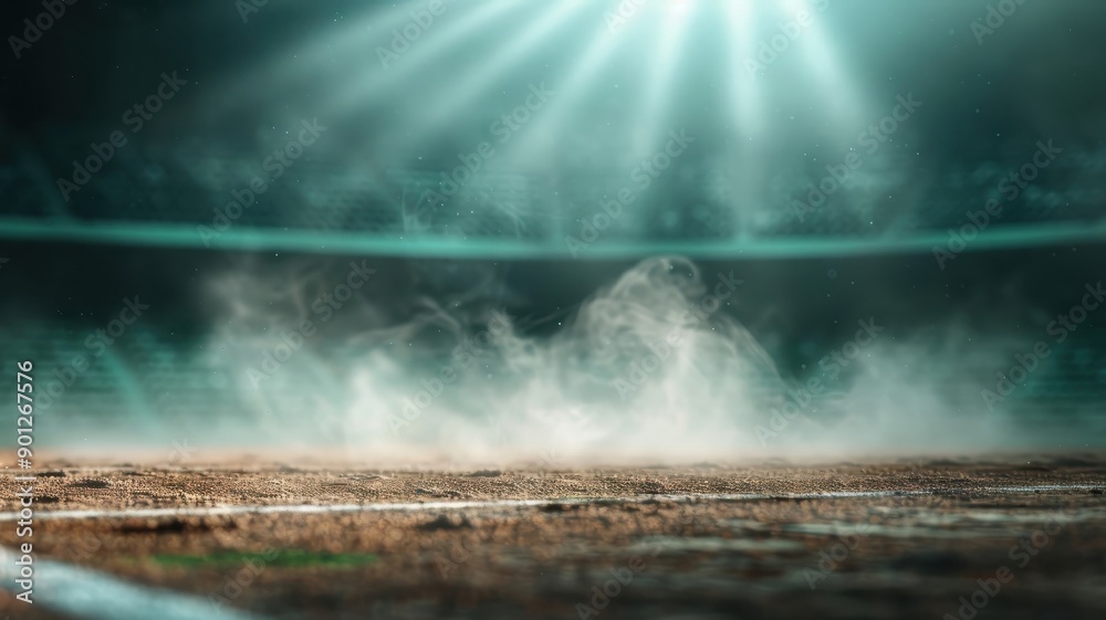 Foggy stadium scene with green background and toxic smoke, creating a ...