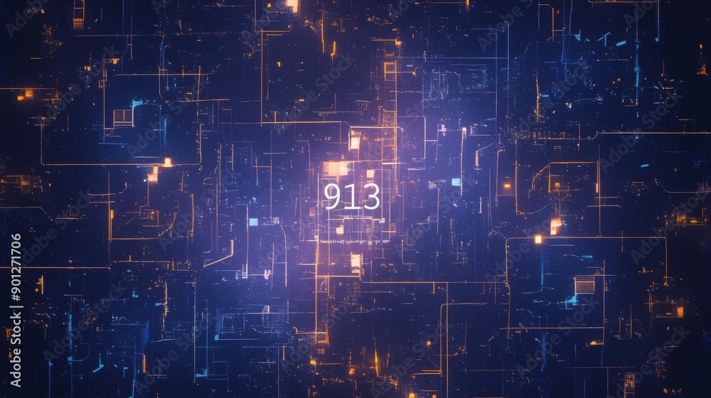 Abstract technological grid with neon lights. Featuring interconnected ...