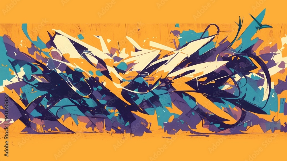 Abstract urban scene with graffiti art. Featuring colorful murals and ...