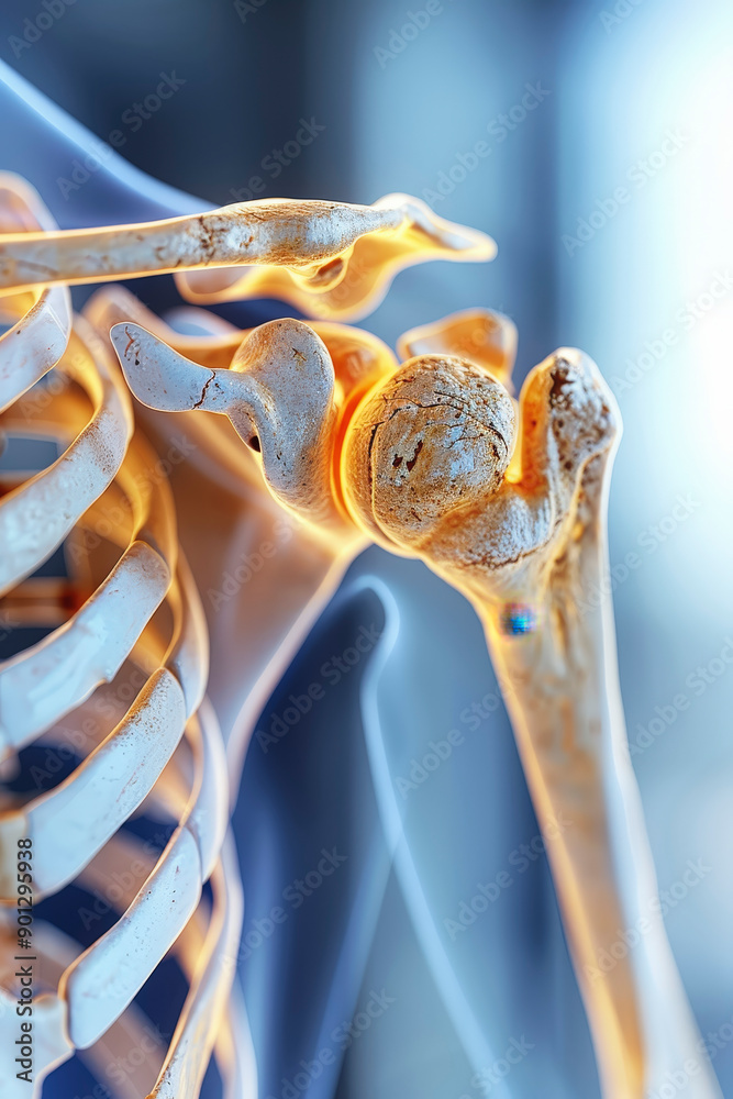 Detailed illustration of a human shoulder joint, highlighting the bones ...