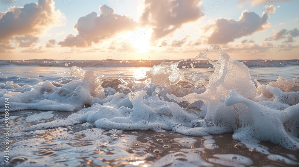Dynamic ocean water background with foam and splashes, capturing the ...