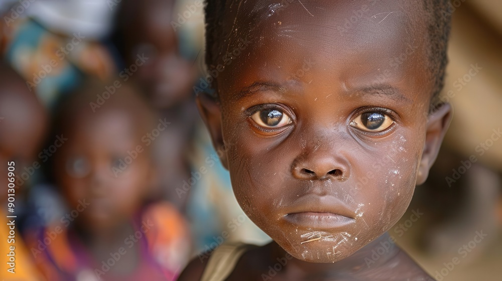 Malnourished Child A closeup portrait of a child with visible signs of ...