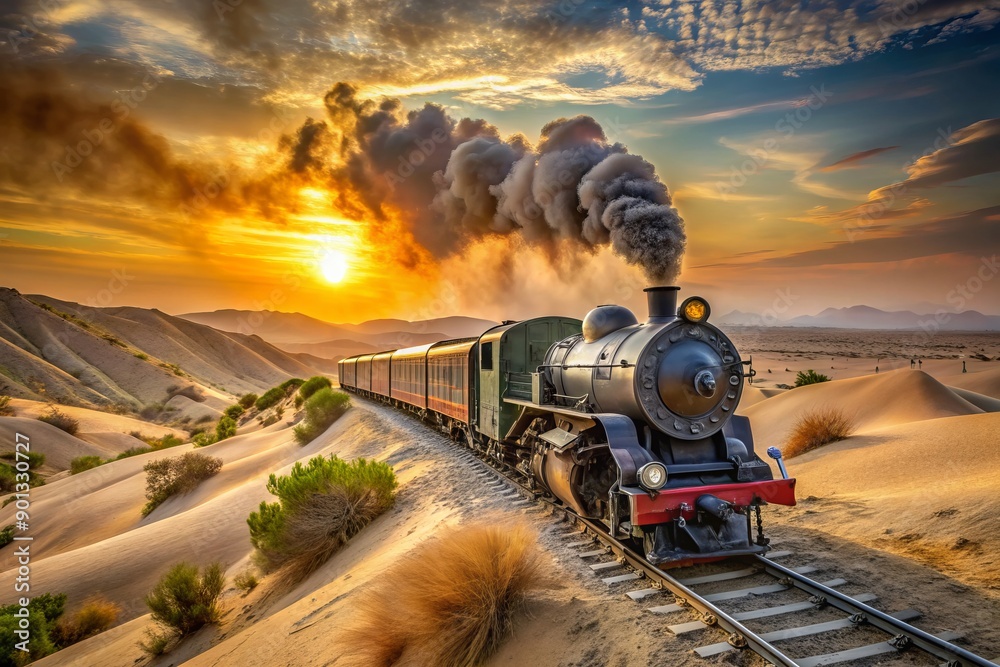 Vintage steam locomotive chugs along ancient stone rails, majestic ...