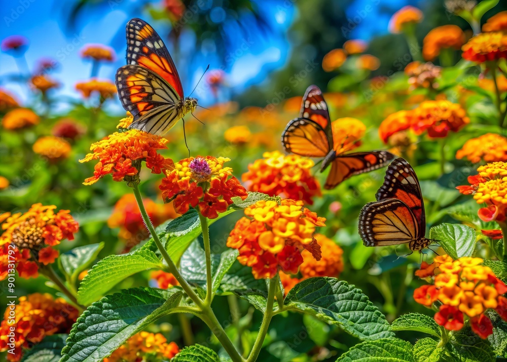 Vibrant orange lantana flowers bloom abundantly in a natural landscape ...