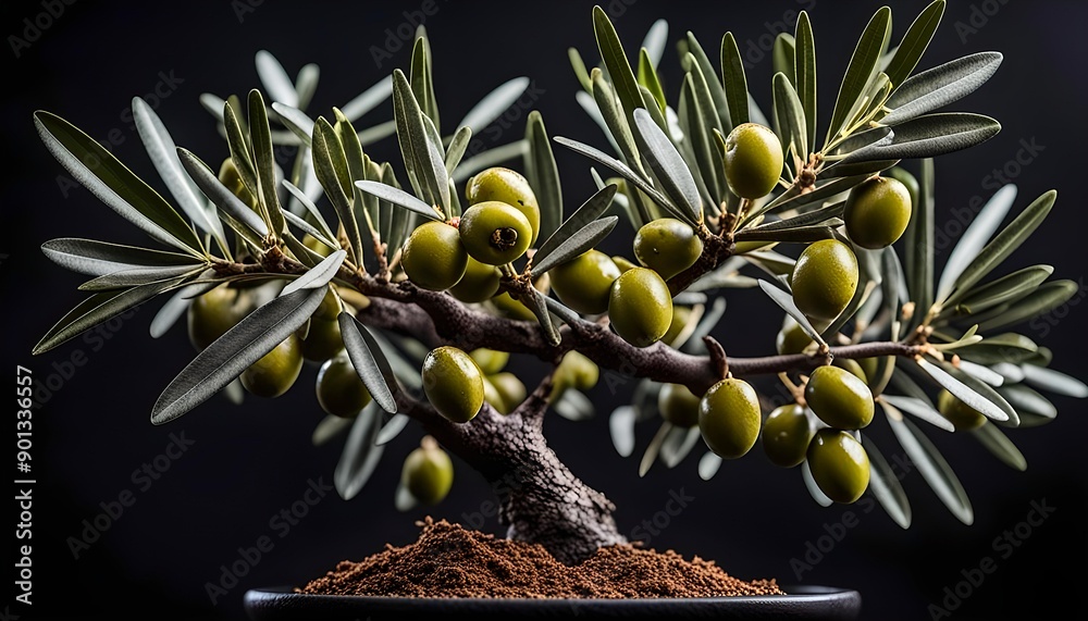 Isolated Close Up Olive Tree On Black Background Stock Photo | Adobe Stock