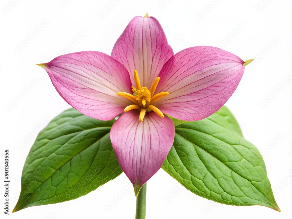 Delicate, fully bloomed pink trillium catesbaei flower with three ...