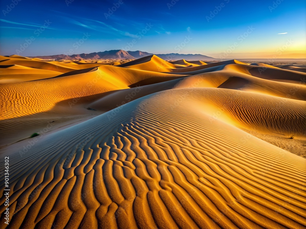 Endless rolling waves of majestic golden sand dunes stretch across the ...