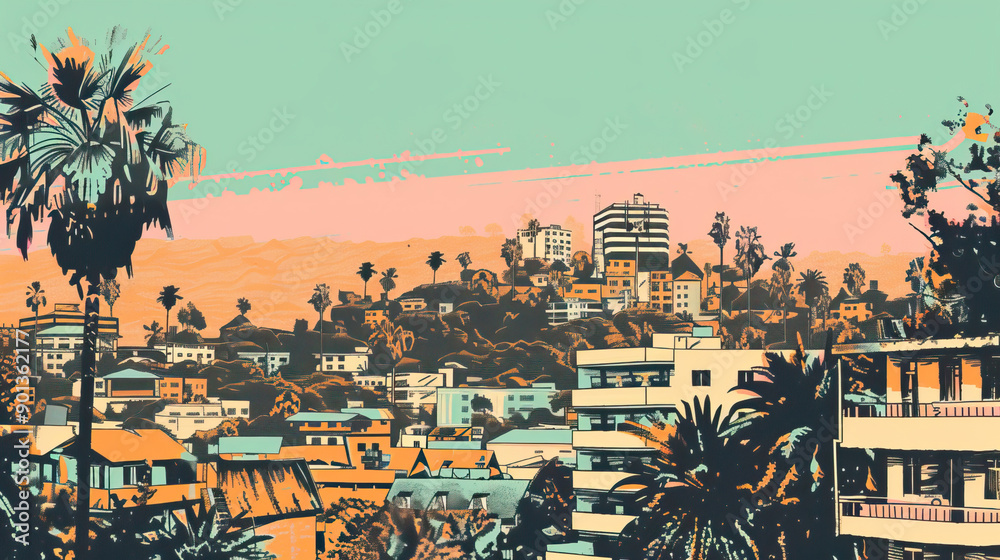 Risograph artistic riso print travel poster, card, wallpaper or banner ...