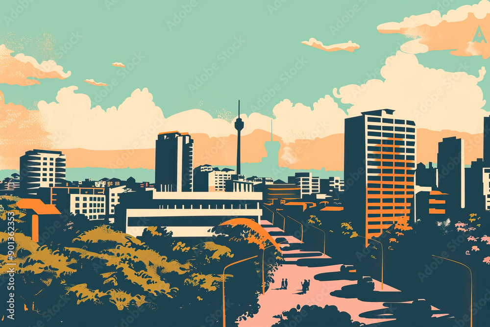 Risograph artistic riso print travel poster, card, wallpaper or banner ...