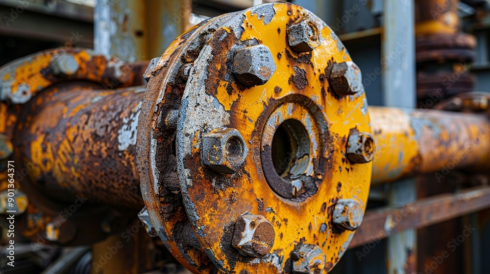 A photo of a corroded flange with bolts and nuts, ideal for showcasing ...