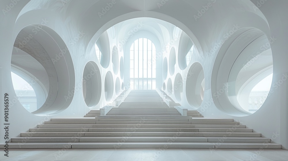 White Building with Long Staircase and Large Windows in Museum of ...