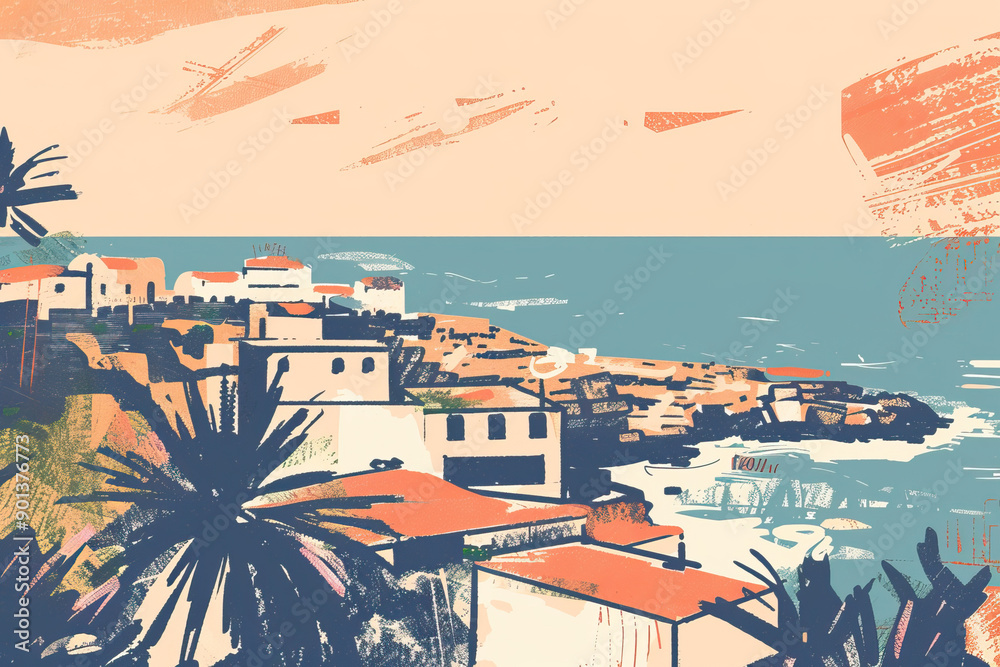 Risograph artsy riso print travel poster, card, wallpaper or banner ...