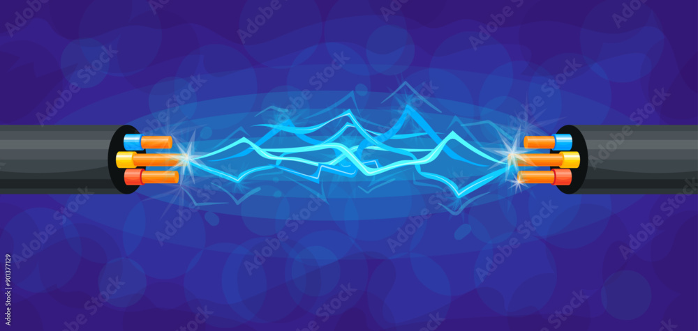 Copper cable spark. Electrical wire electricity power energy industry ...
