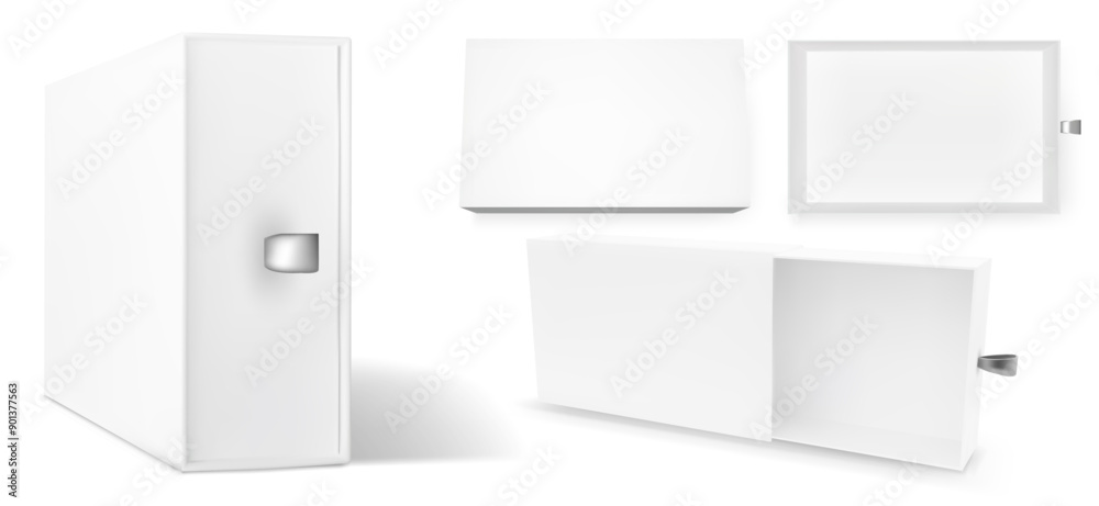 Drawer gift box mockup. 3d cardboard slide package template. Open white ...