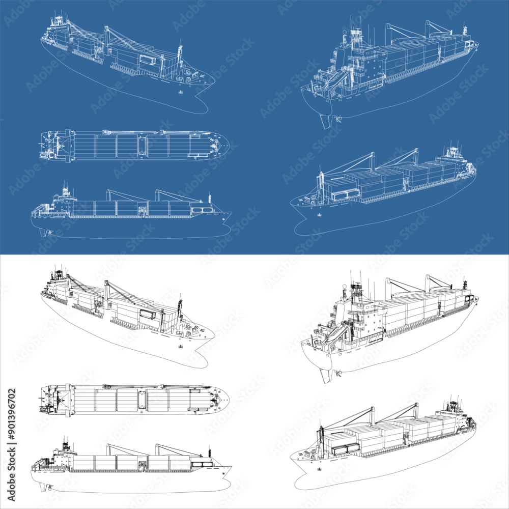 Set Container ship or cargo shipping business. logistic freight ...