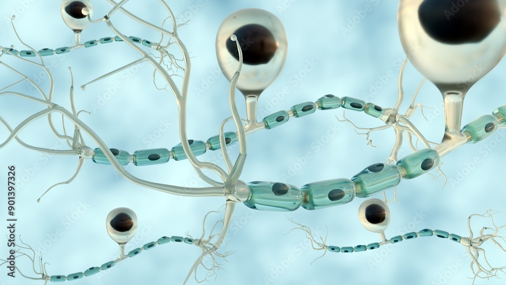 3d rendering of Sensory neurons or afferent neurons, are nerve cells ...