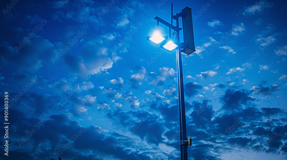 An urban street lamp post with a public lighting fixture and an ...