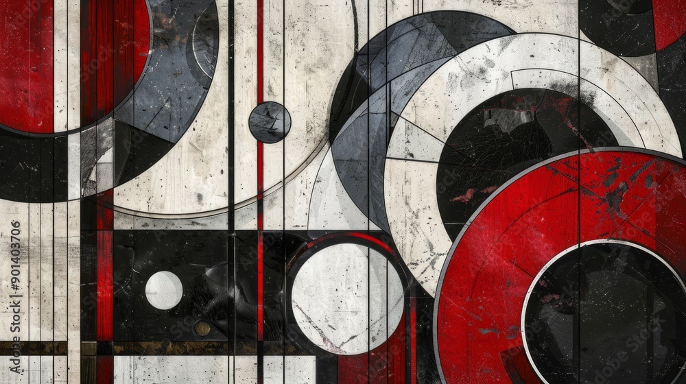 Digital painting with vibrant abstract geometric design in red, black ...