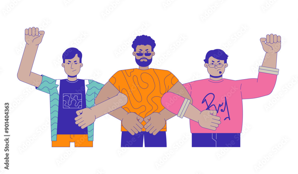 Resistance protest cartoon flat illustration. Multicultural men ...