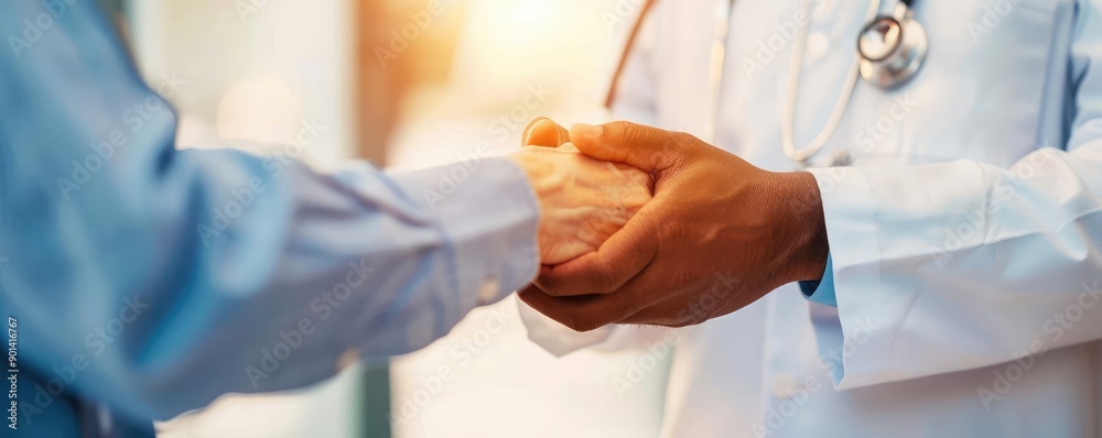 Doctor and patient discussing follow-up care during discharge process ...