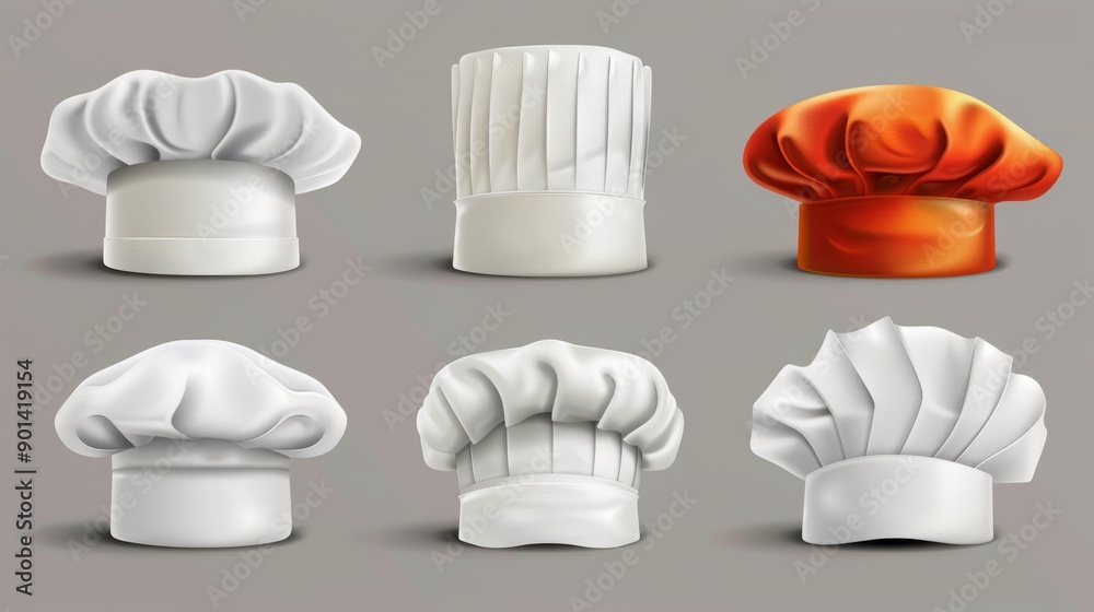 Realistic chefs hats. Professional cooks toques, isolated headgears ...