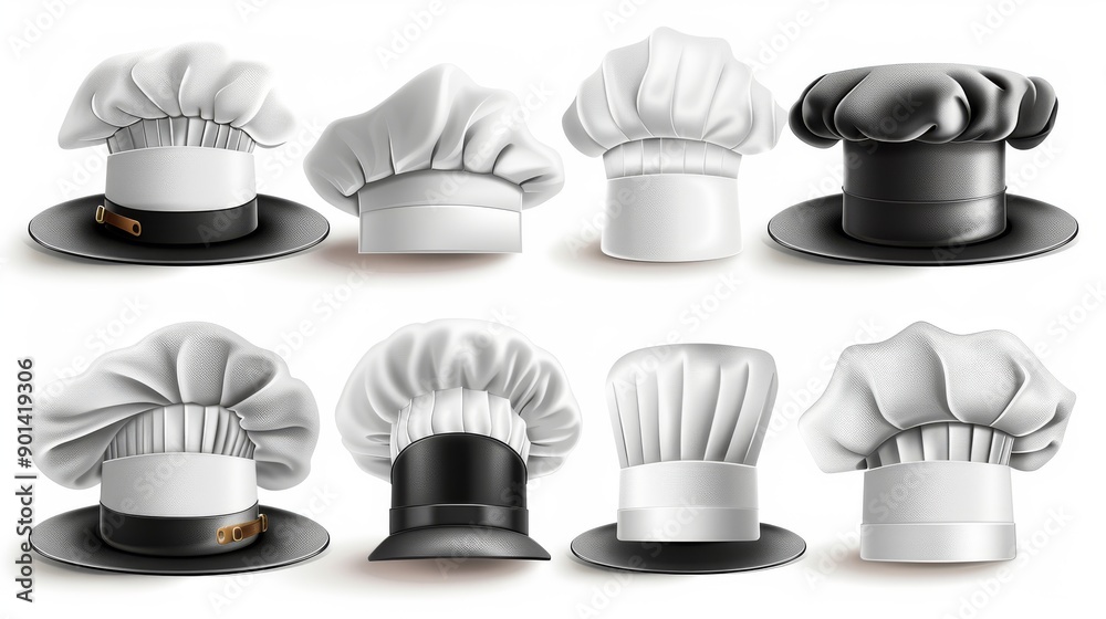 Realistic chefs hats. Professional cooks toques, isolated headgears ...