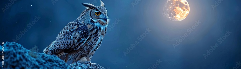 Owls and nocturnal animals active under the moonlight, nocturnal ...