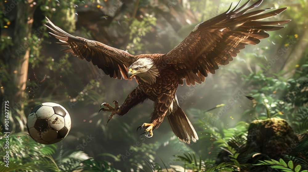 An eagle in mid-flight with talons outstretched, on the verge of ...