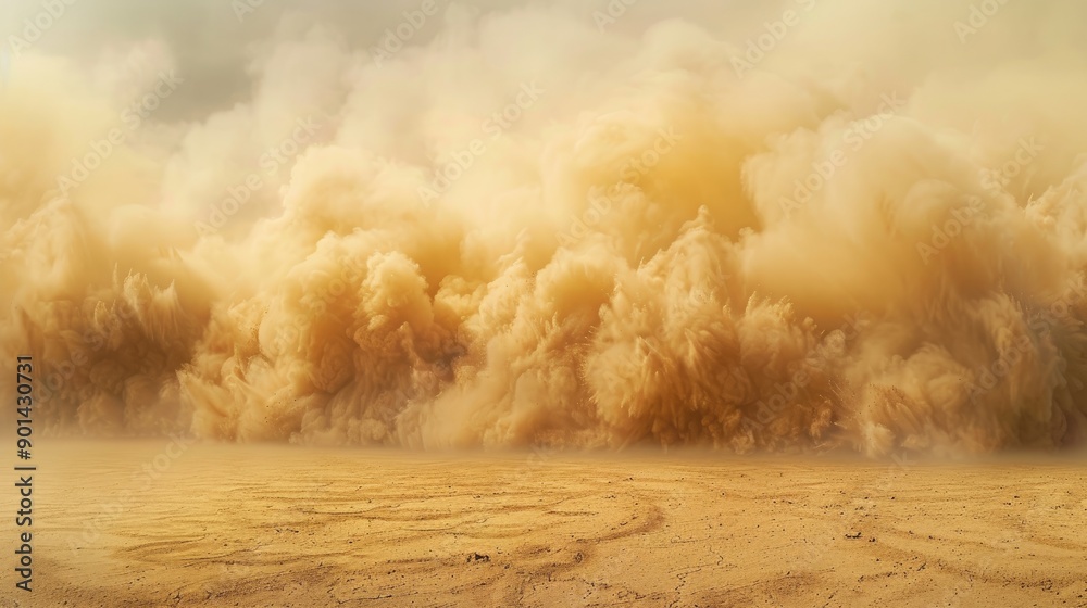 Desert dust cloud resembling a sandstorm, intense particle movement ...