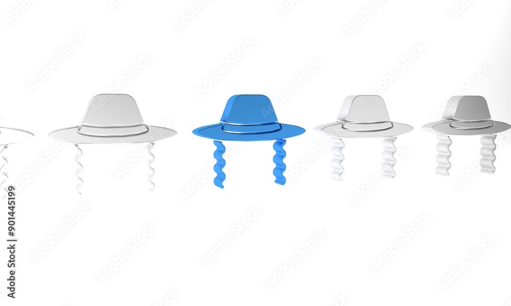 Blue Orthodox jewish hat with sidelocks icon isolated on white ...