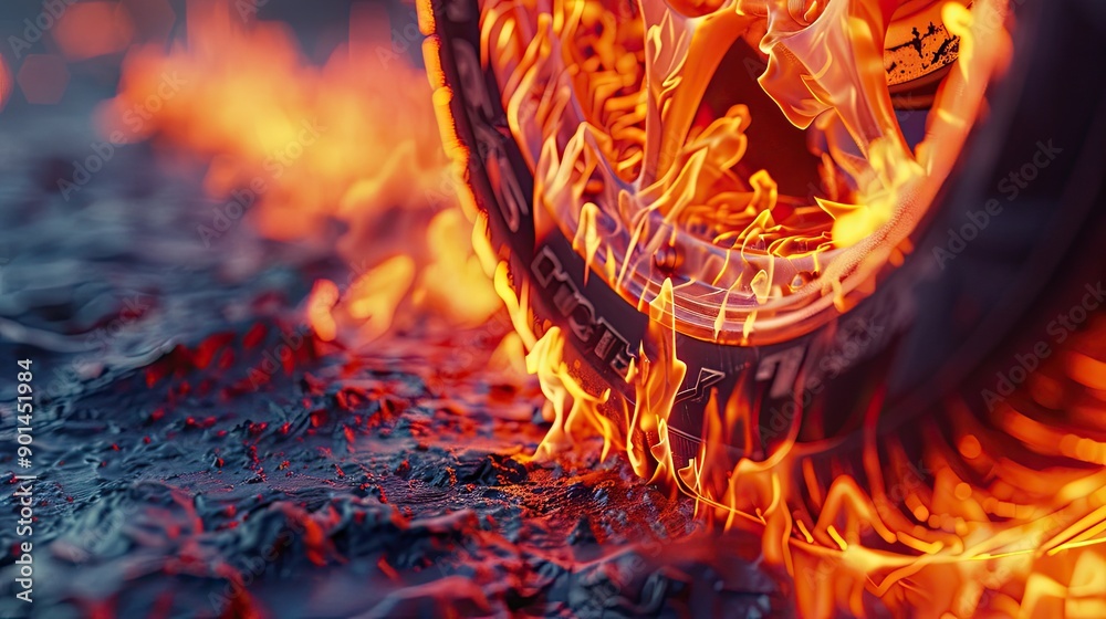 Burning red rubber in a detailed 3D illustration, capturing the ...