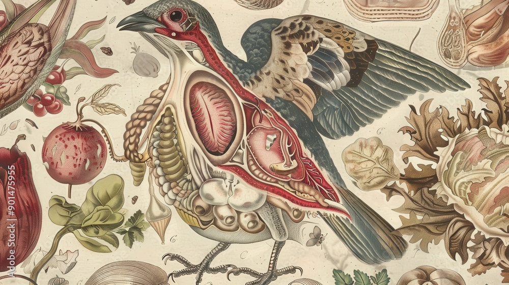 Diagram of a bird's digestive system, detailing the crop, gizzard, and ...