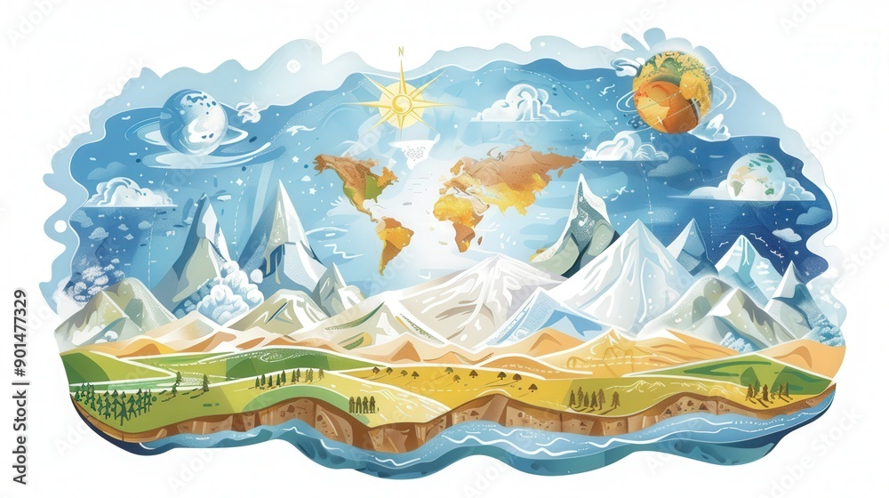 Diagram of a climate zone map, highlighting the different climatic ...