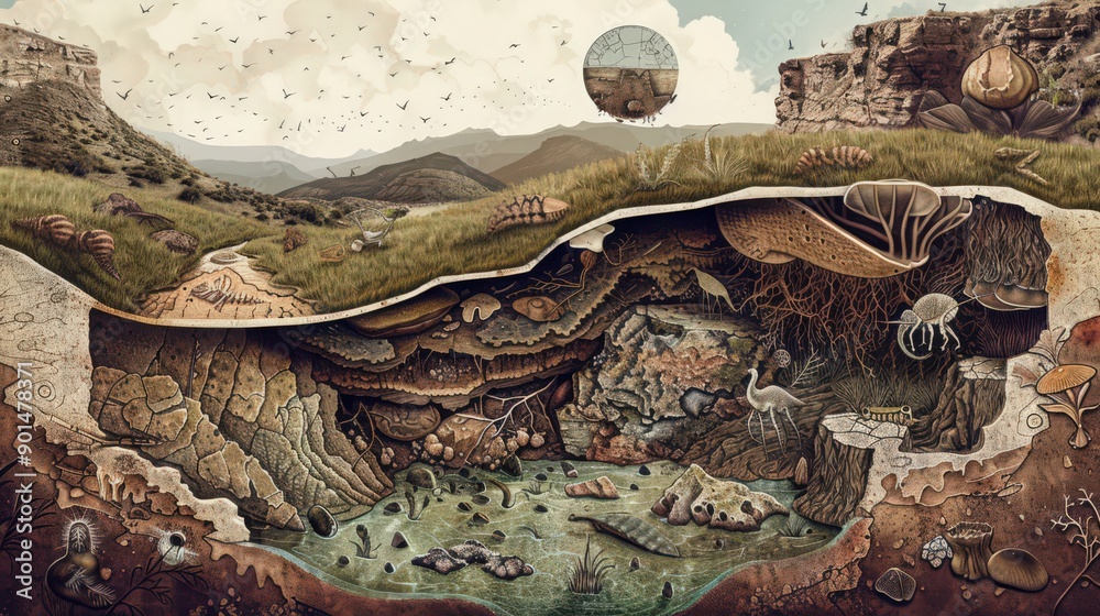 Diagram of a fossilization process, illustrating how organisms become ...